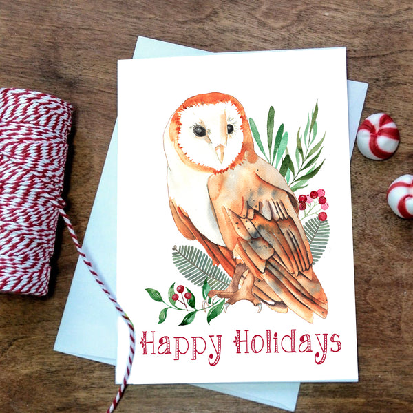Christmas Card - Happy Holidays Owl – Dancing Raven Designs